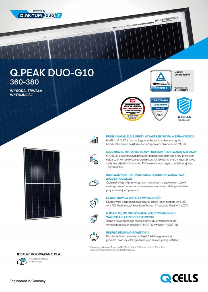 Panele fotowotaiczne Q.CELLS Q.PEAK DUO-G10 370W - 13125984248 ...