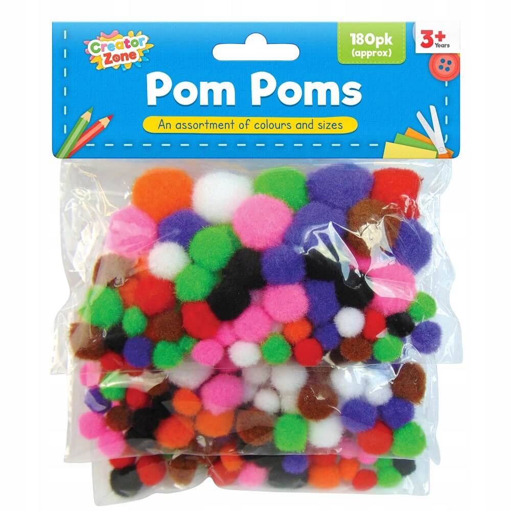 Kolorowe pomponiki pompony poliestrowe mix 180 szt - 10992383843 ...