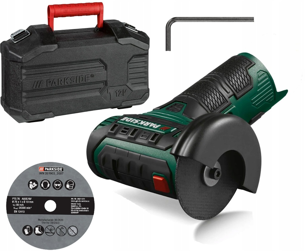 SZLIFIERKA KĄTOWA AKUMULATOROWA PARKSIDE 12V TEAM - 10693274576 ...