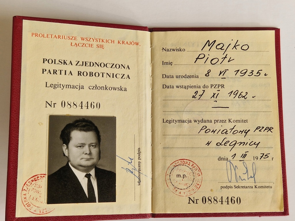Legitymacja PZPR sekretarz PRL lata 70 te - 12819779140 - oficjalne ...