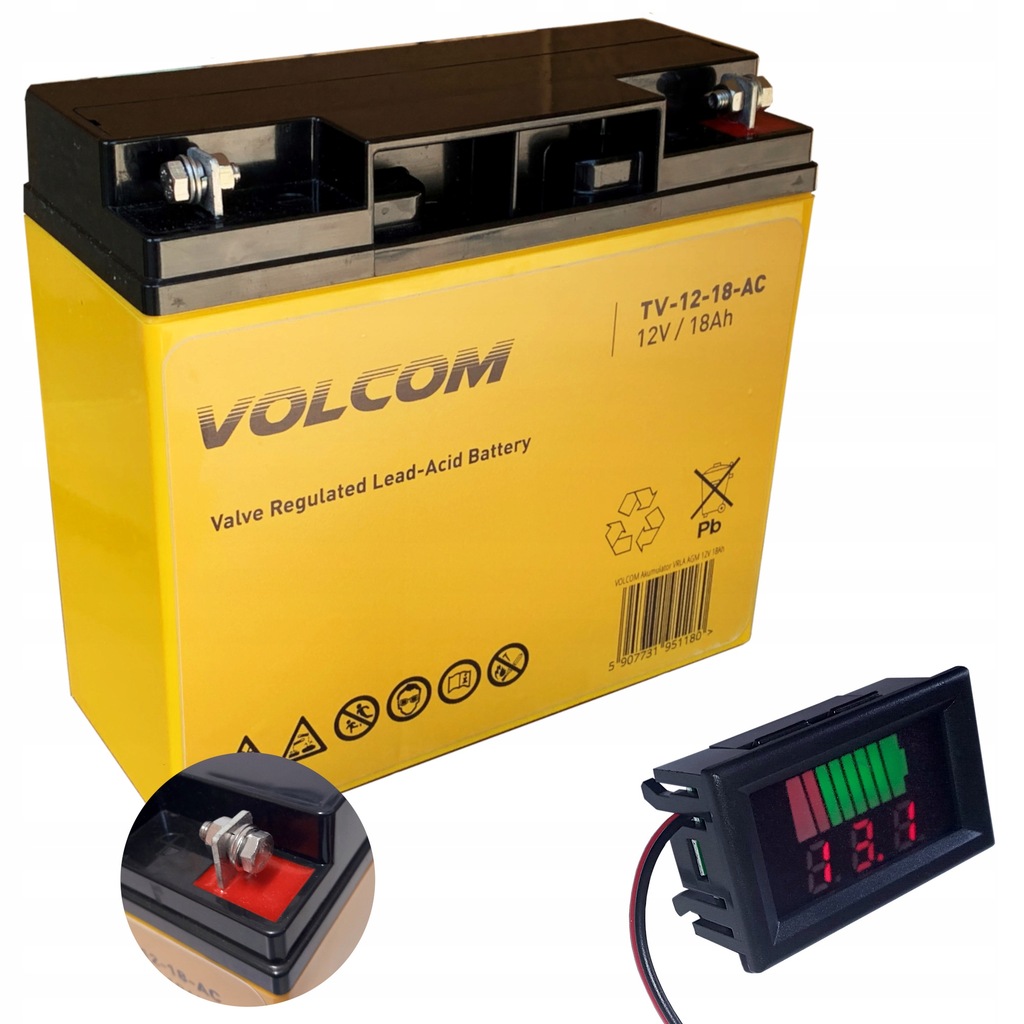 Akumulator AGM 12V 18Ah + Wskaźnik naładowania - 12327587931 - oficjalne archiwum Allegro