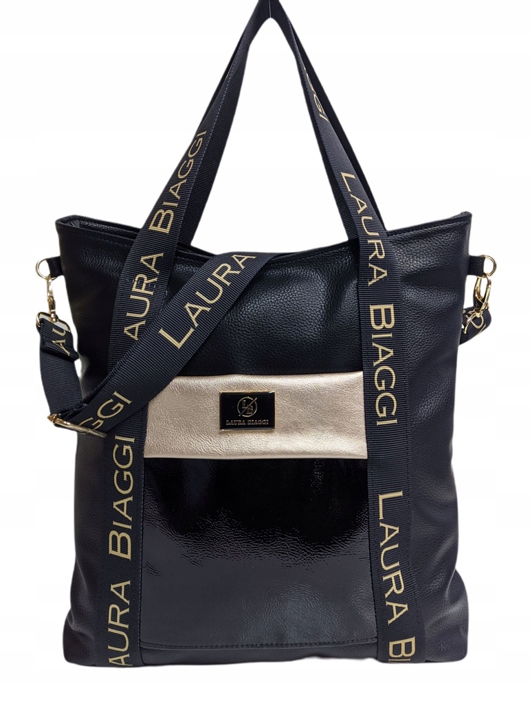 Torebka shopper Laura Biaggi czarna + złota A4 - 11944526933 - oficjalne archiwum Allegro