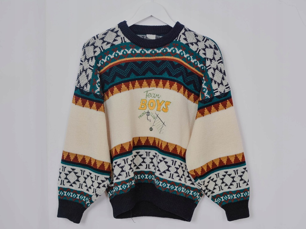 TEAM BOYS sweter vintage wzorzysty geometryczny M - 8635151053 ...
