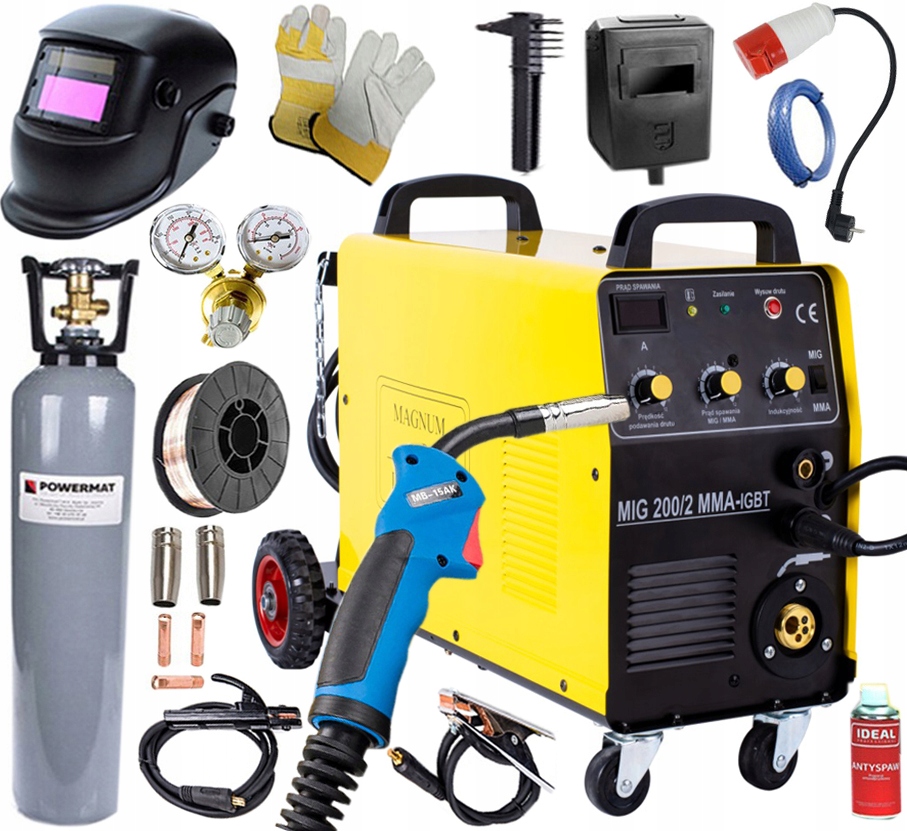 MIGOMAT MIG 200 KN SPAWARKA 200A MMA MAGNUM 230V 400V + ZESTAW PRZYŁBICA - 14545416898 ...