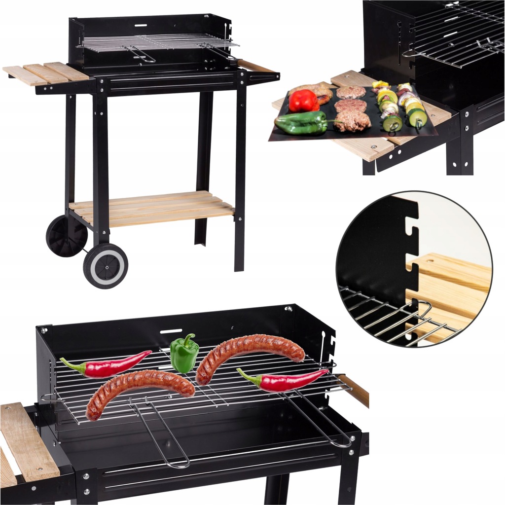 GRILL OGRODOWY GRIL WĘGLOWY RUSZT REGULOWANY PÓŁKI - 12406524729 ...
