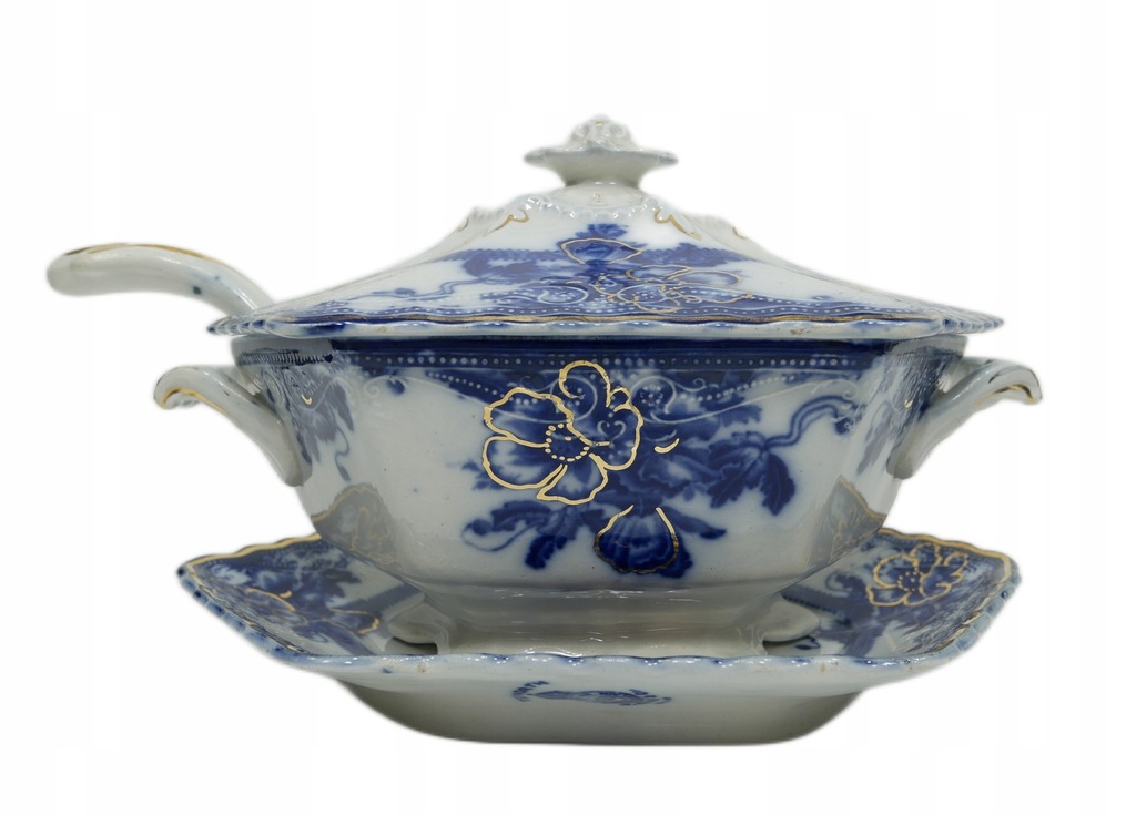 ANTYK - MAŁA WAZA Z CHOCZELKĄ I POPDSTAWKĄ (FLOW BLUE) - ADAMS XIX W ...