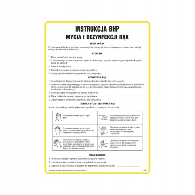 Znak Instrukcja BHP mycia i dezynfekcji rąk - 11461236881 - oficjalne archiwum Allegro