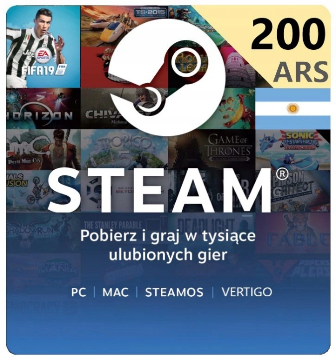 STEAM 200 ARS - Karta podarunkowa, Argentyna Peso - 12273351050 - oficjalne archiwum Allegro