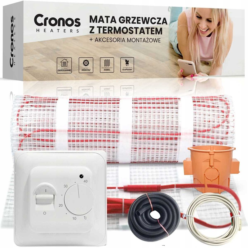 MATA GRZEWCZA GRZEJNA ZESTAW 1 m² 200W/m² TERMO - 10421333097 - oficjalne archiwum Allegro