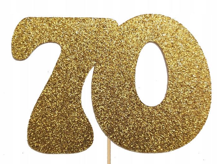 Topper na tort 70 urodziny złoty brokat ROCZNICA - 12672775659 ...