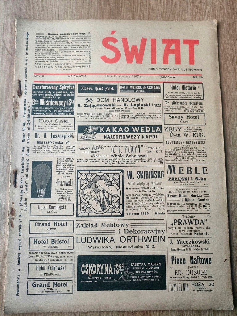 ŚWIAT 1907 czasopismo stare reklamy gazeta antyk - 14359805917 ...