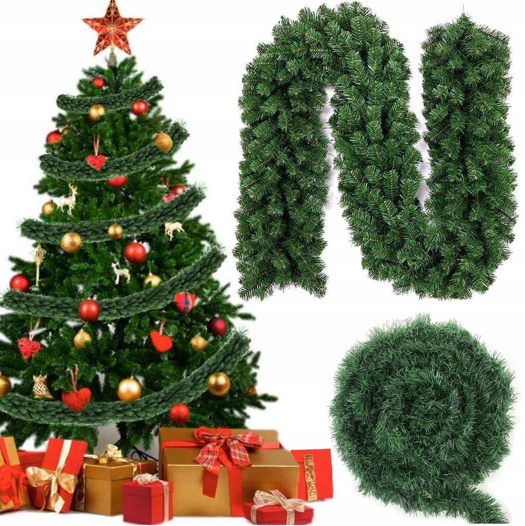 GIRLANDA CHOINKOWA ŚWIĄTECZNA ŁAŃCUCH SZTUCZNA Sztuczna Zielona Gęsta 3m - 14504028717 ...