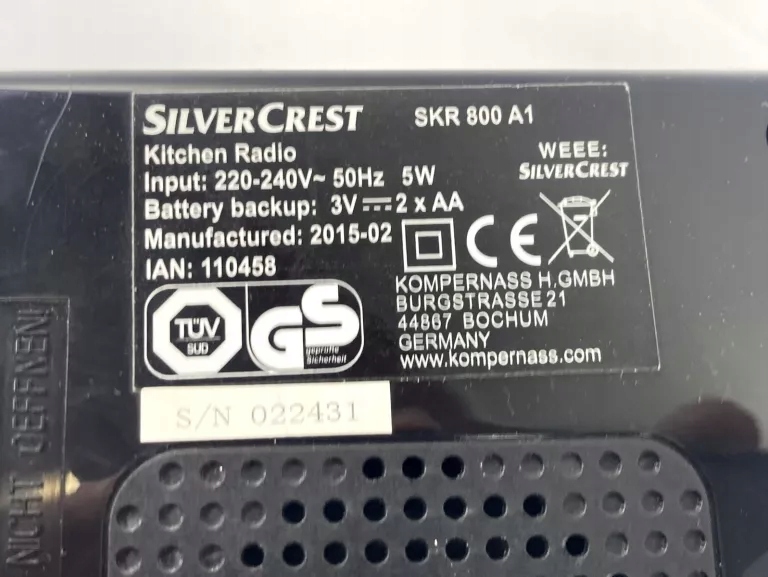 RADIOBUDZIK KUCHENNY SILVERCREST SKR 800 A1 - 13109307176 - oficjalne archiwum Allegro