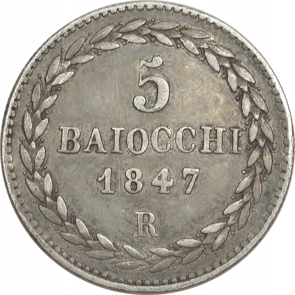 16.PAPIESTWO, PIUS IX, 5 BAIOCCHI 1847 / II R - 14743135388 - oficjalne archiwum Allegro