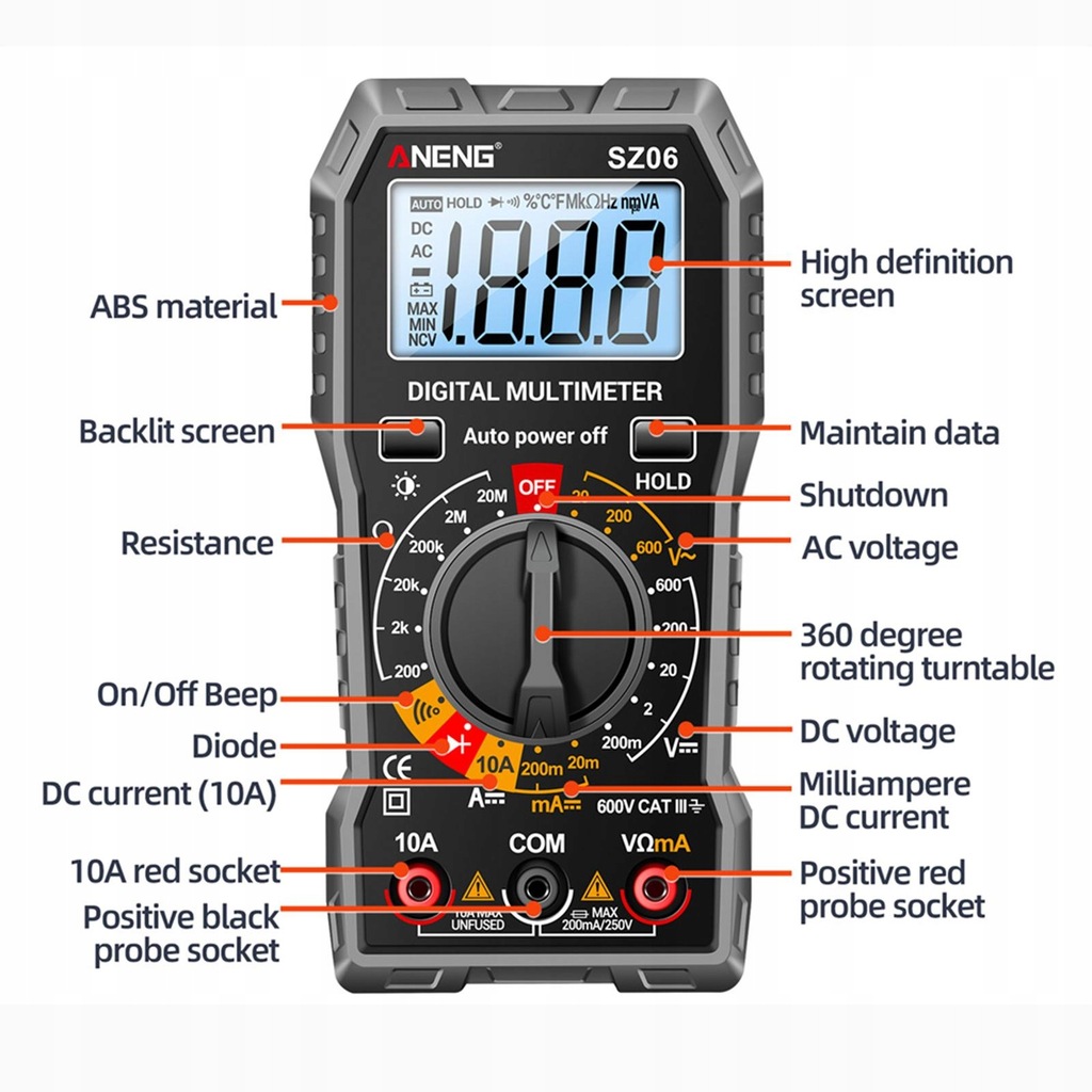Digital Multimeter Smart Tester Portable Current Meter Professional ...