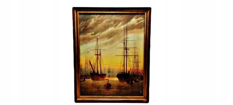 DUŻY ŁADNY STARY OBRAZ STATKI 63 X 50 CM OKAZJA ! - 12865101782 ...