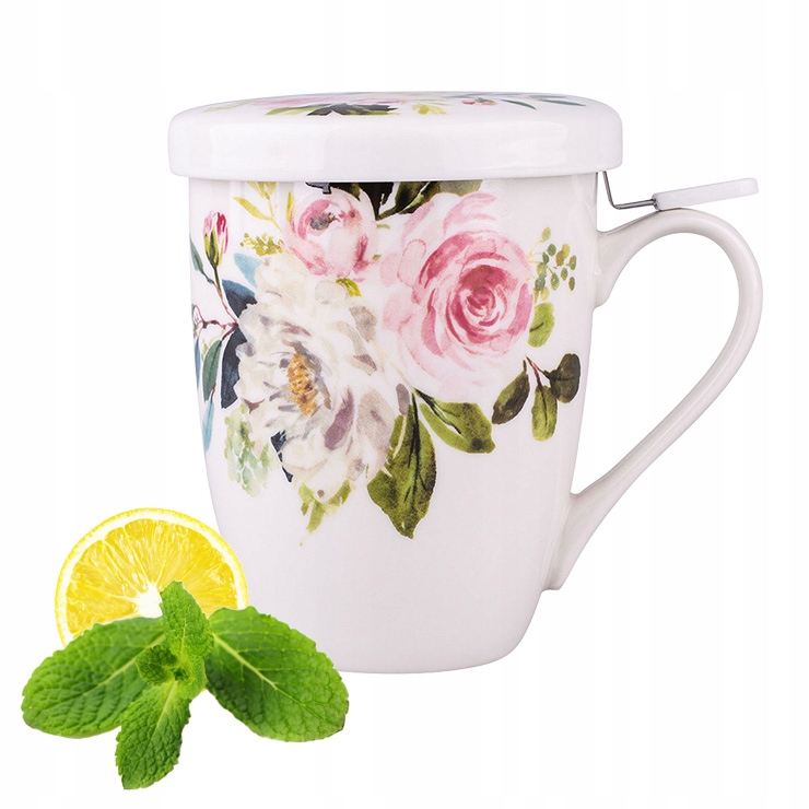 ROMANTYCZNY KUBEK DO HERBATY Z ZAPARZACZEM kwiaty - 12570813153 - oficjalne archiwum Allegro