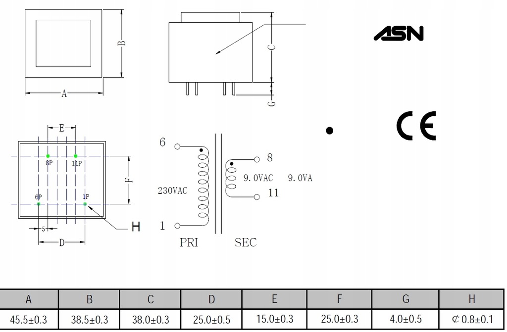 Transformator 9V 9W EI42 do druku zalewany ASN - 9711818766 - oficjalne archiwum Allegro