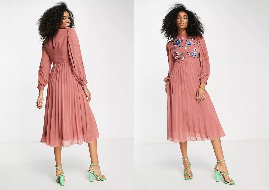 DESIGN PLISOWANA SUKIENKA MIDI Z HAFTEM M - 13459687466 - oficjalne archiwum Allegro