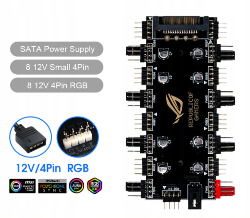 Rozdzielacz RGB + PWM Hub na 8 wentylatorów - 11284923362 - oficjalne ...