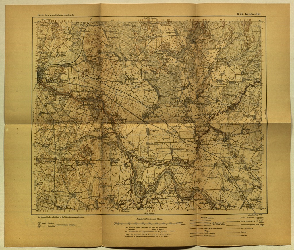 GRODNO. Mapa wojskowa terenów na wschód od Grodna -1915 - 16163392902 ...