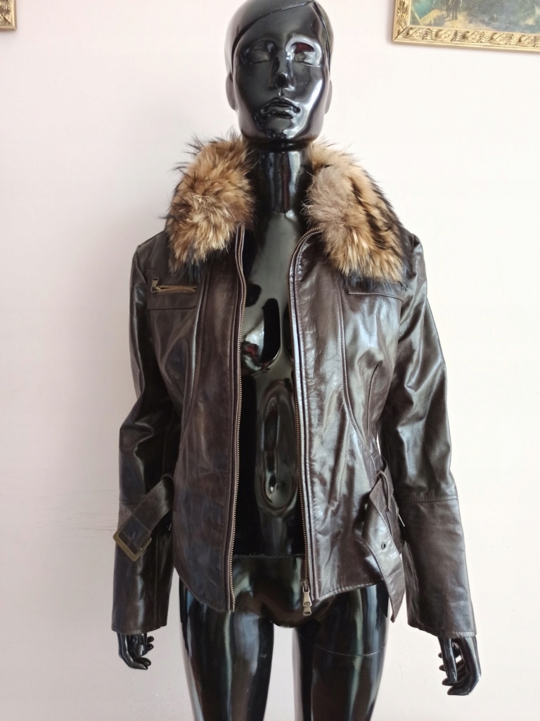 VERA PELLE KURTKA skórzana kołnierz jenot 38/40 - 14263425387 - oficjalne archiwum Allegro