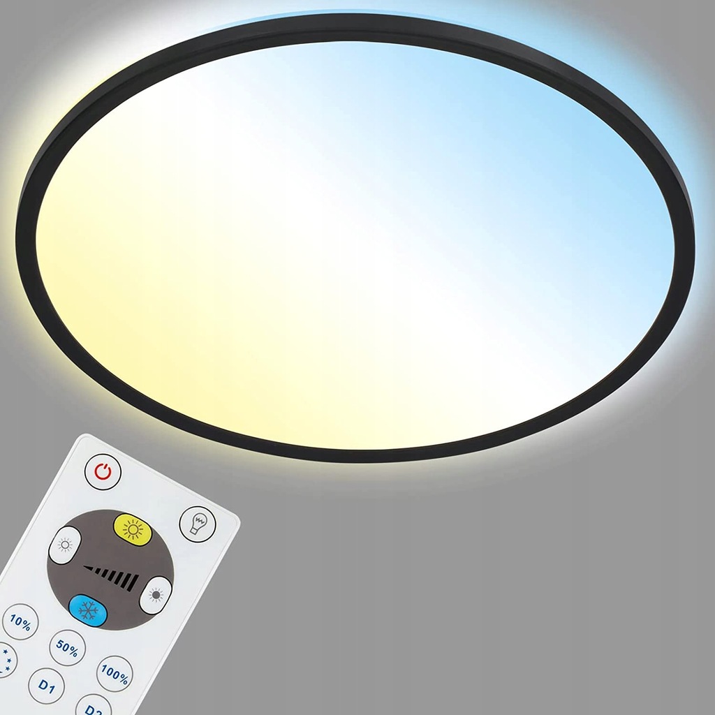 Ultra Płaski Plafon Sufitowy LED Pilot 22 W Czarna - 13645215449 - oficjalne archiwum Allegro