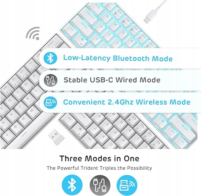Купить БЕСПРОВОДНАЯ МЕХАНИЧЕСКАЯ КЛАВИАТУРА С БЕЛОЙ ПОДСВЕТКОЙ RK61 ...