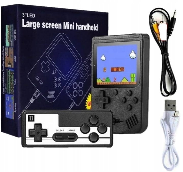 Mini Konsola Czarna przenośna retro z lat 90 401 gier + pad Mario Bros ...
