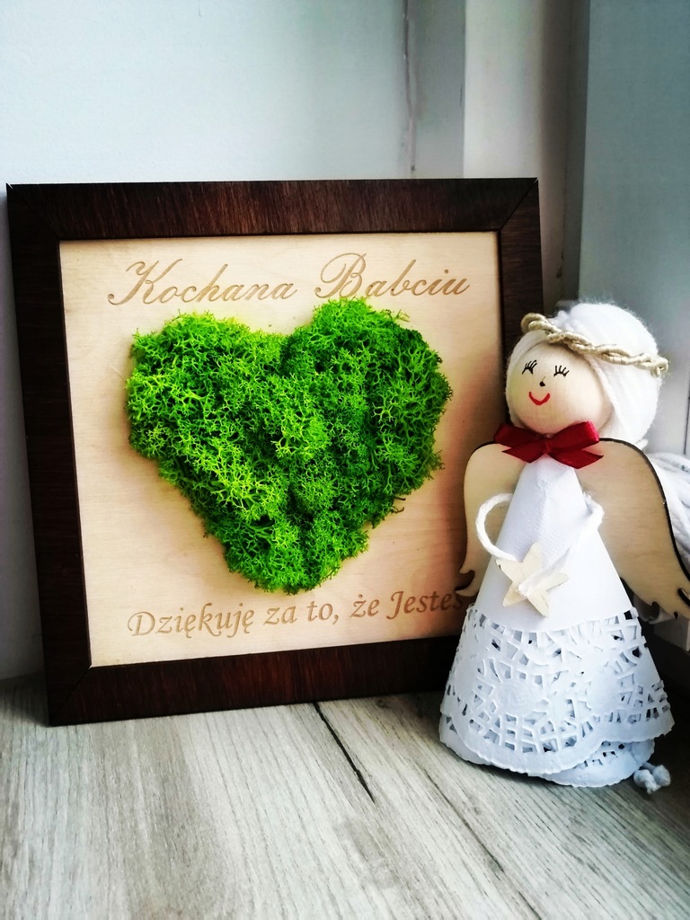 Ramka z mchem, dzień babci, dziadka, serce z mchu - 13076792987 - oficjalne archiwum Allegro