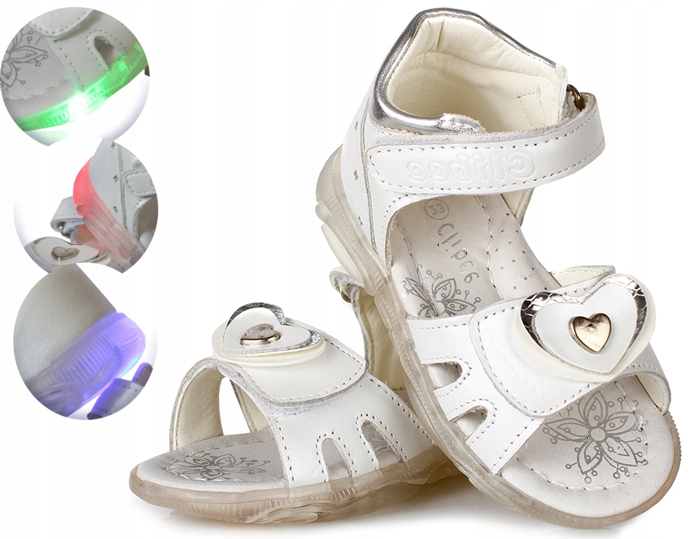 Sandały białe serce led skóra naturalna clibee 25 - 13707836024 - oficjalne archiwum Allegro