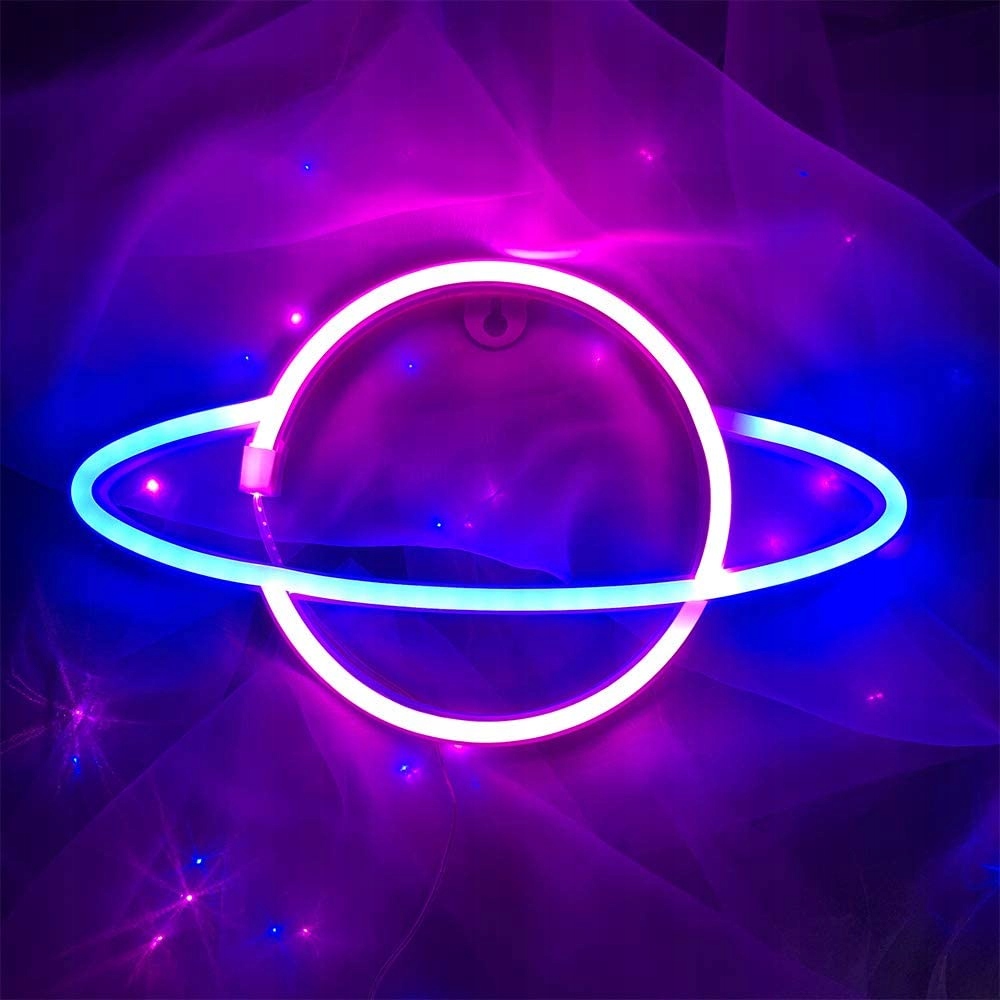 Neon LED USB saturn planeta różowo niebieski LAMPA - 12547302489 ...