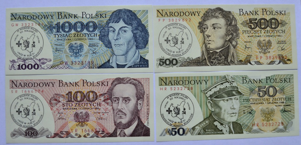 Banknoty PRL z nadrukiem IV ROZBIÓR POLSKI, NÓŻ W PLECY stan I/-I ...