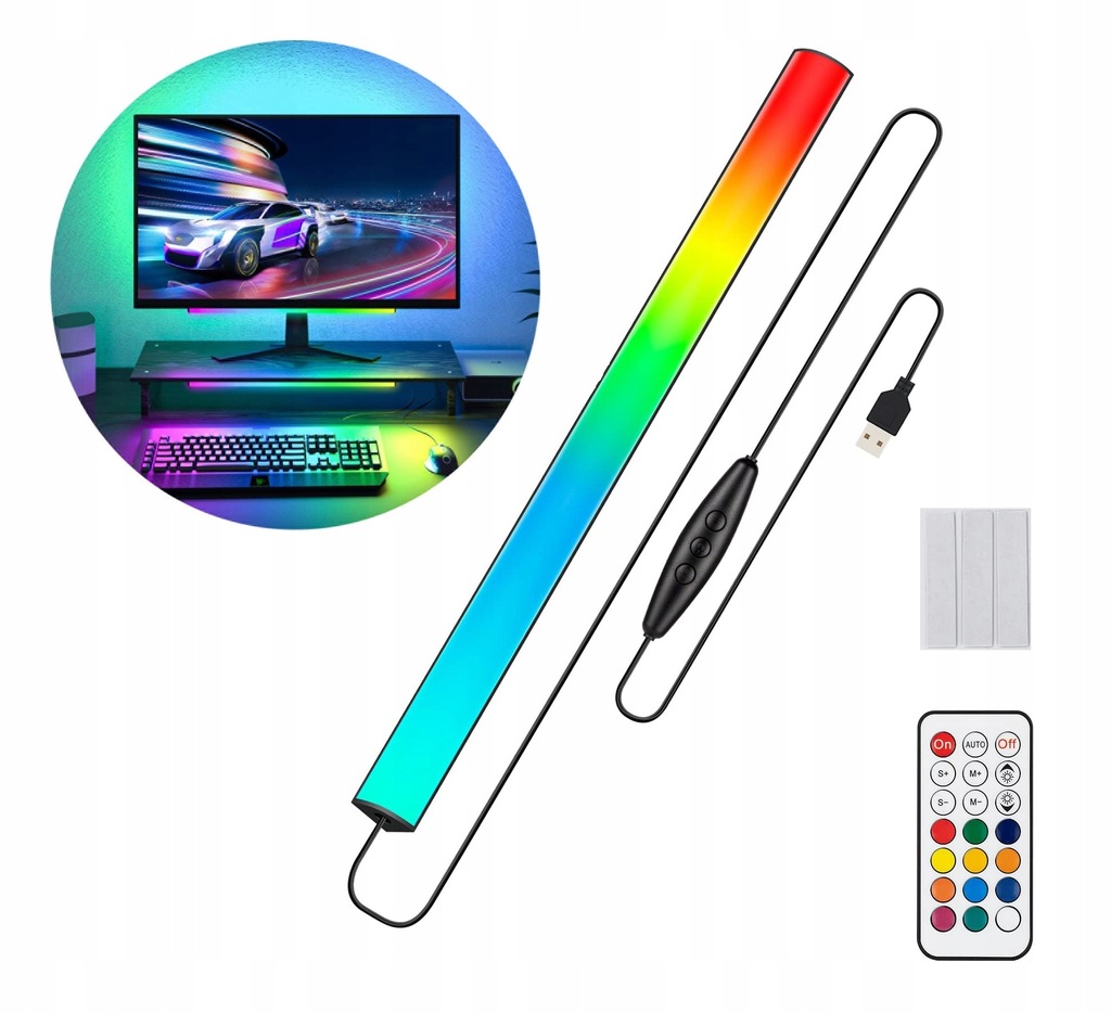 LAMPKA LED NA KOMPUTERA MONITOR TELEWIZORA + PILOT - 13043643673 ...