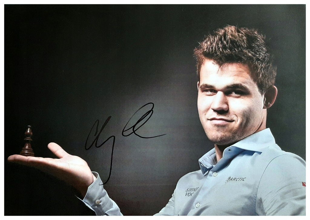 MAGNUS CARLSEN plakat A3 z AUTOGRAFEM szachy Fide - 11617626546 ...