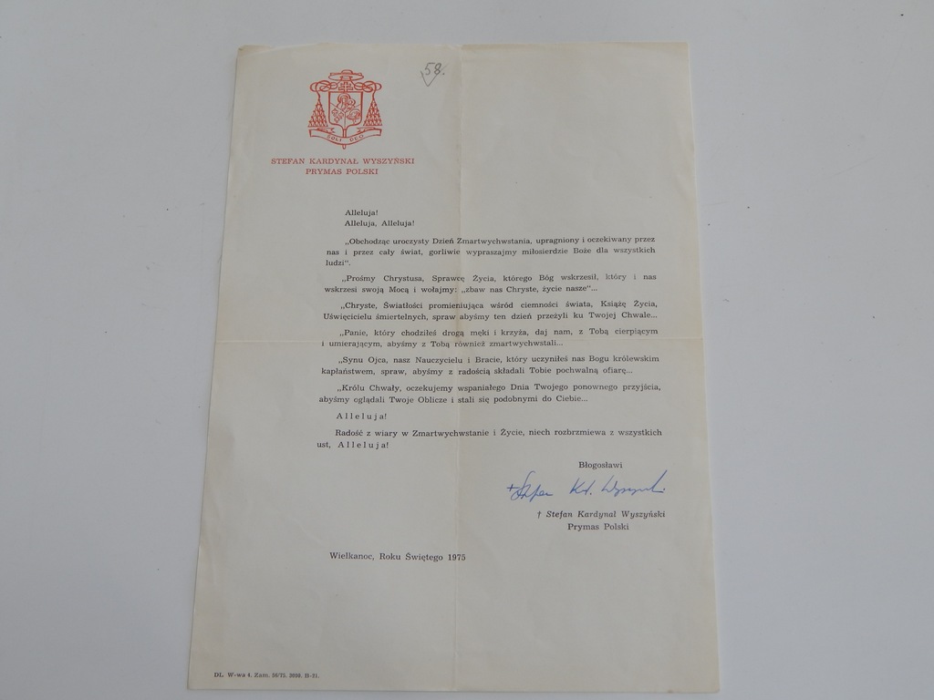 DOKUMENT PODPIS KARDYNAŁ STEFAN WYSZYŃSKI 1975 - 12560590184 ...