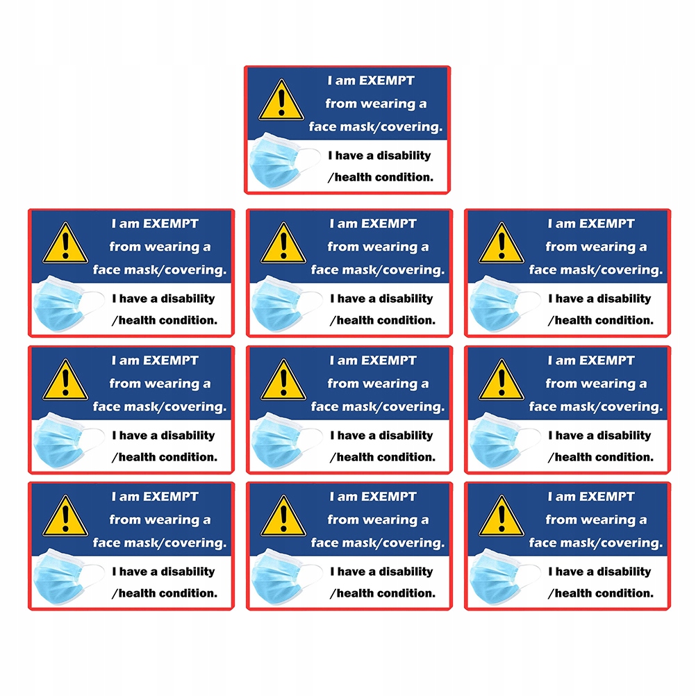 Mask Exemption Card No Certificate Cards 10 Pcs - 14162346806 ...