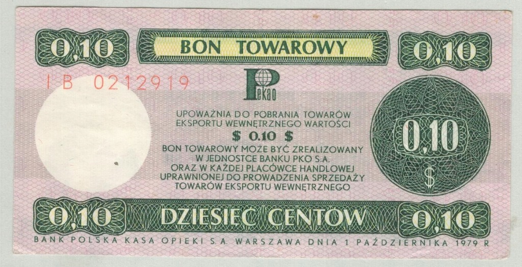 Bon Towarowy PEWEX 10 centów 1979 - 13619595006 - oficjalne archiwum ...
