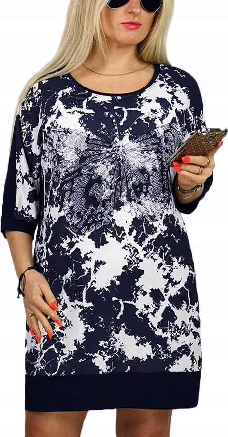 DŁUŻSZA LEKKO TRAPEZOWA TUNIKA DŻETY PEREŁKI SIZE PLUS 5XL 50 52 54 - 15821680842 - oficjalne ...