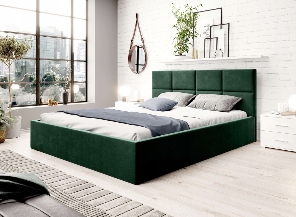 DUŻE MASYWNE ŁÓŻKO GLAM 180 CM DO SYPIALNI ZIELONE - 10554982316 - oficjalne archiwum Allegro