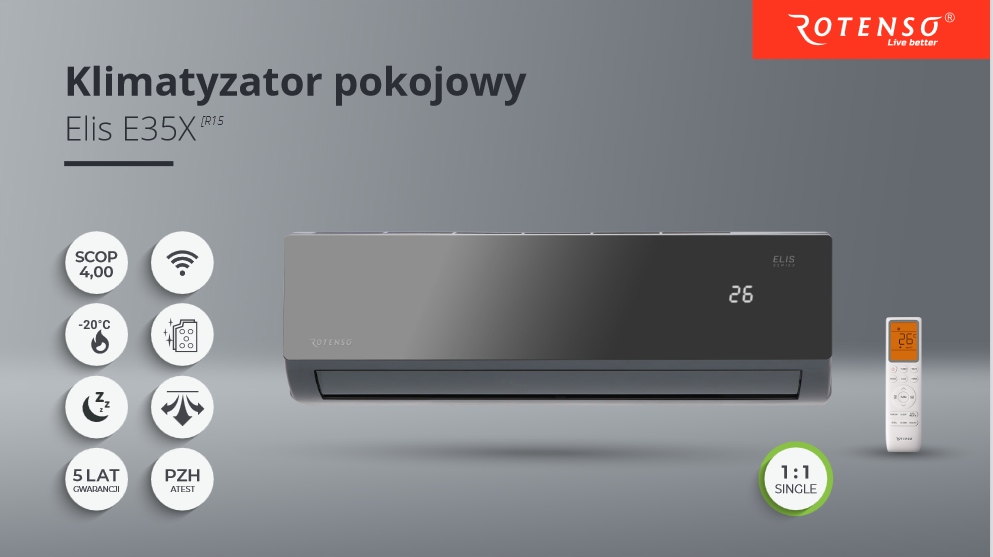 Klimatyztor Rotenso ELIS X-GRAFIT-3,4kW z montażem - 12171995287 ...
