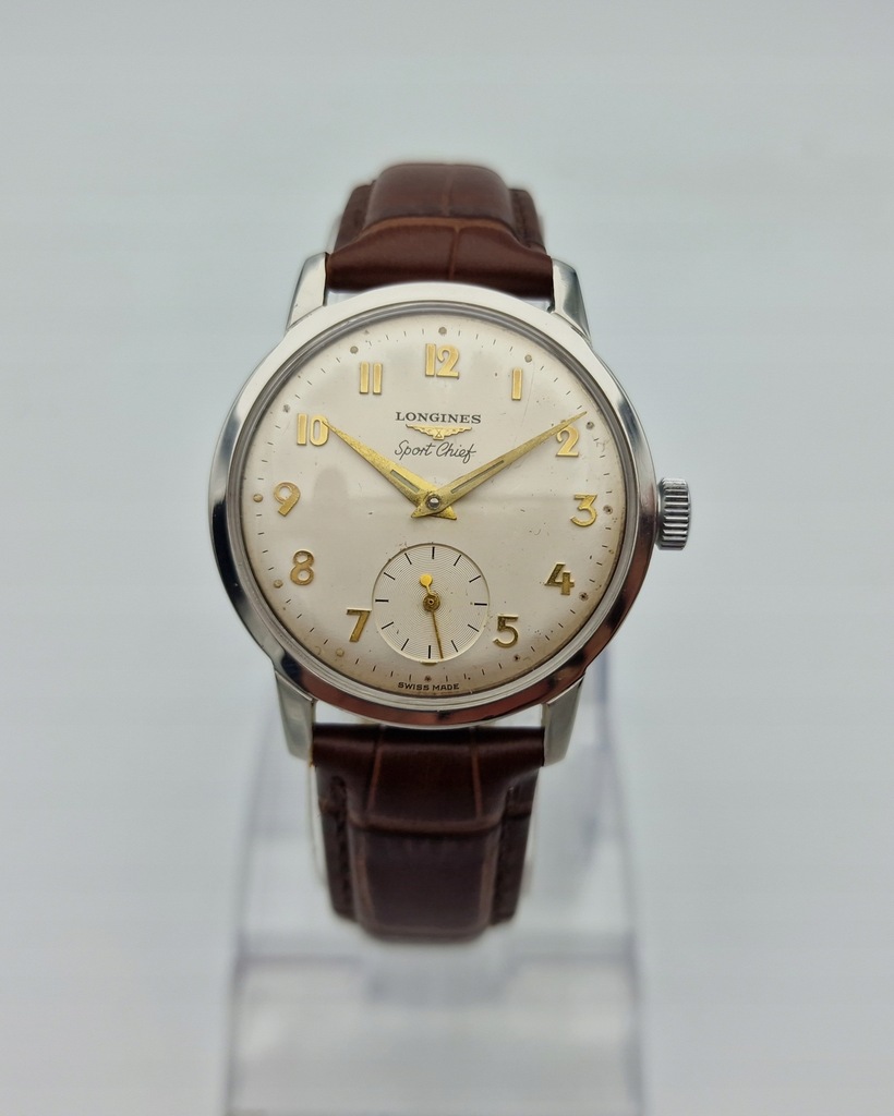 PIĘKNY STALOWY LONGINES SPORT CHIEF SUB SECOND Z 1965 ROKU - IDEAŁ ...