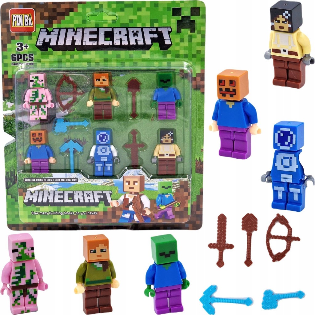 MINECRAFT ZESTAW FIGUREK FIGURKI 6SZT + AKCESORIA - 13649285681 ...