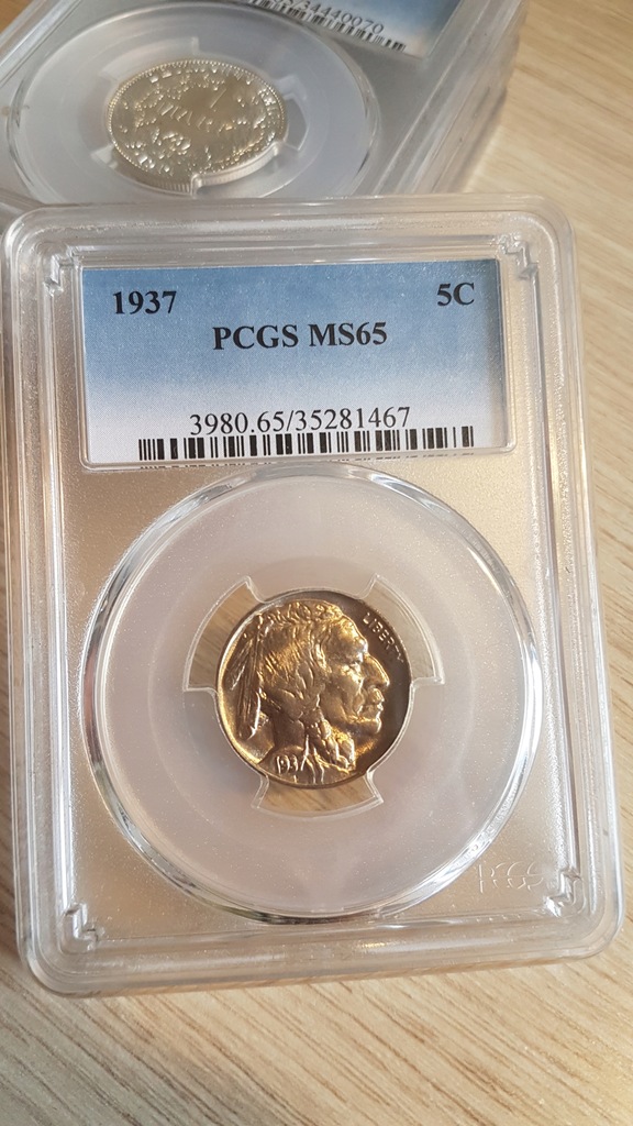 USA 5 centów 1937 - PCGS MS 65 -- -> bizon, indianin - 14773202840 - oficjalne archiwum Allegro
