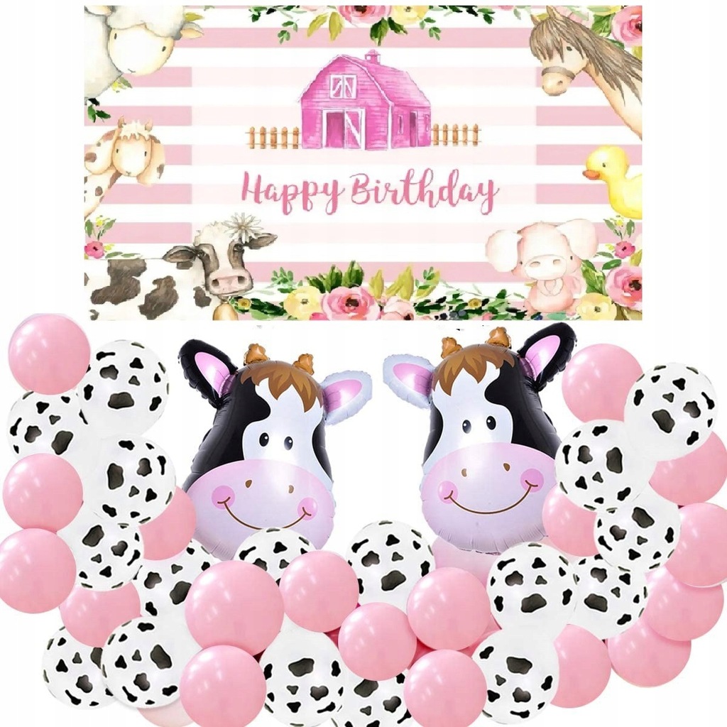 Zestaw urodzinowy farma wieś krowy tło balony x59 - 13440917673 ...