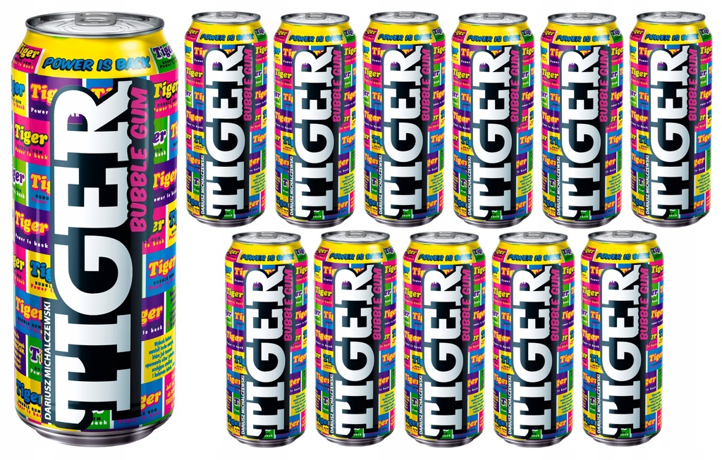 12 x 500ml TIGER BUBBLE GUM Napój Energetyczny - 11795316795 ...