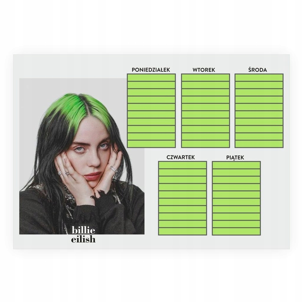 Plan Lekcji Billie Eilish do szkoły A4 - 12746171440 - oficjalne archiwum Allegro