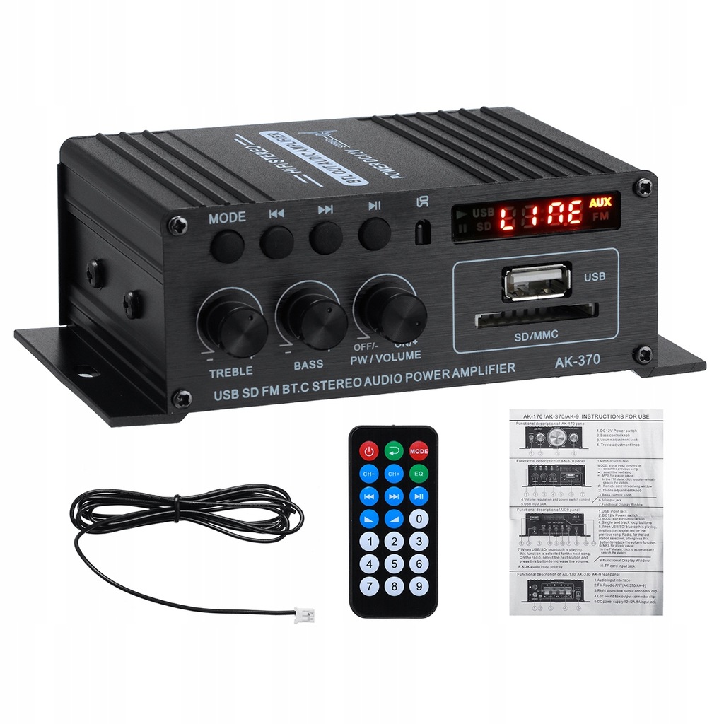 AMPLITUNER WZMACNIACZ STEREO RADIO MP3 BLUETOOTH - 13496209612 - oficjalne archiwum Allegro