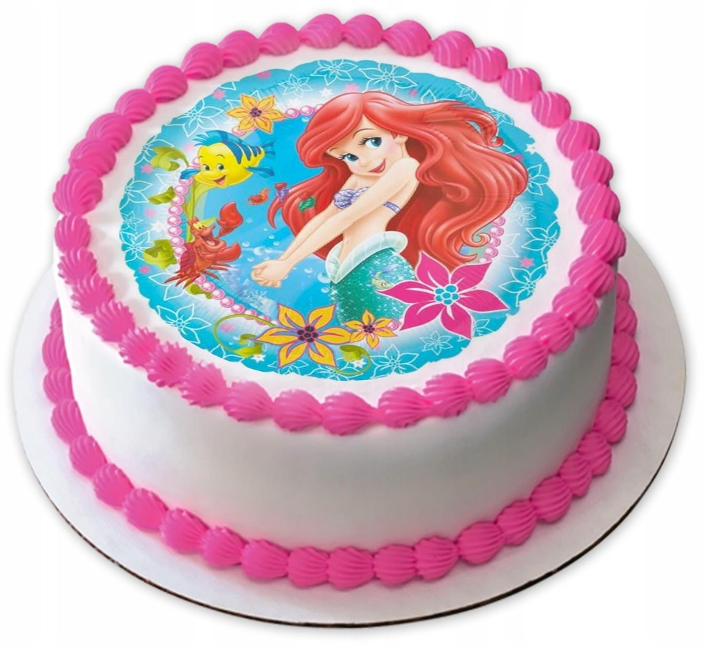 OPŁATEK NA TORT ARIEL SYRENKA URODZINY 20CM+NAPIS - 10043035025 ...