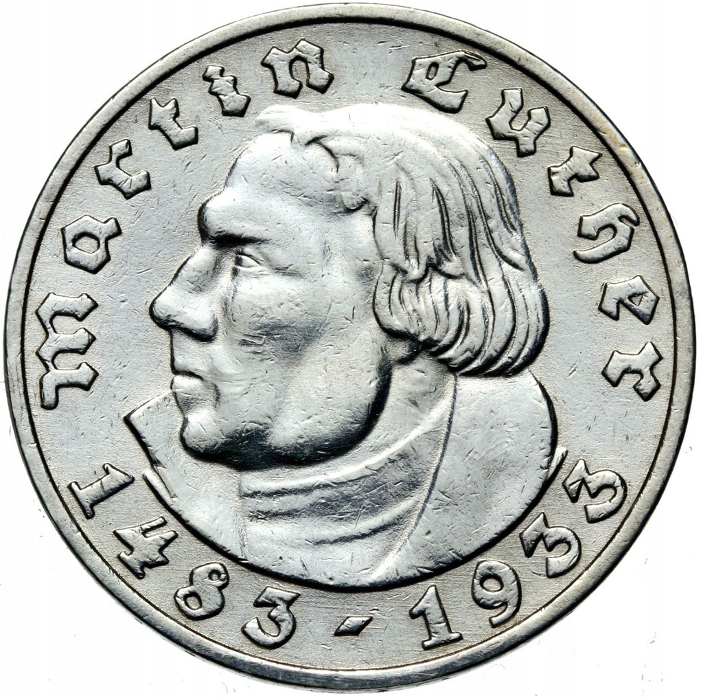 + III Rzesza 5 Marek 1933 A - Martin Luther Srebro - 9756833760 ...